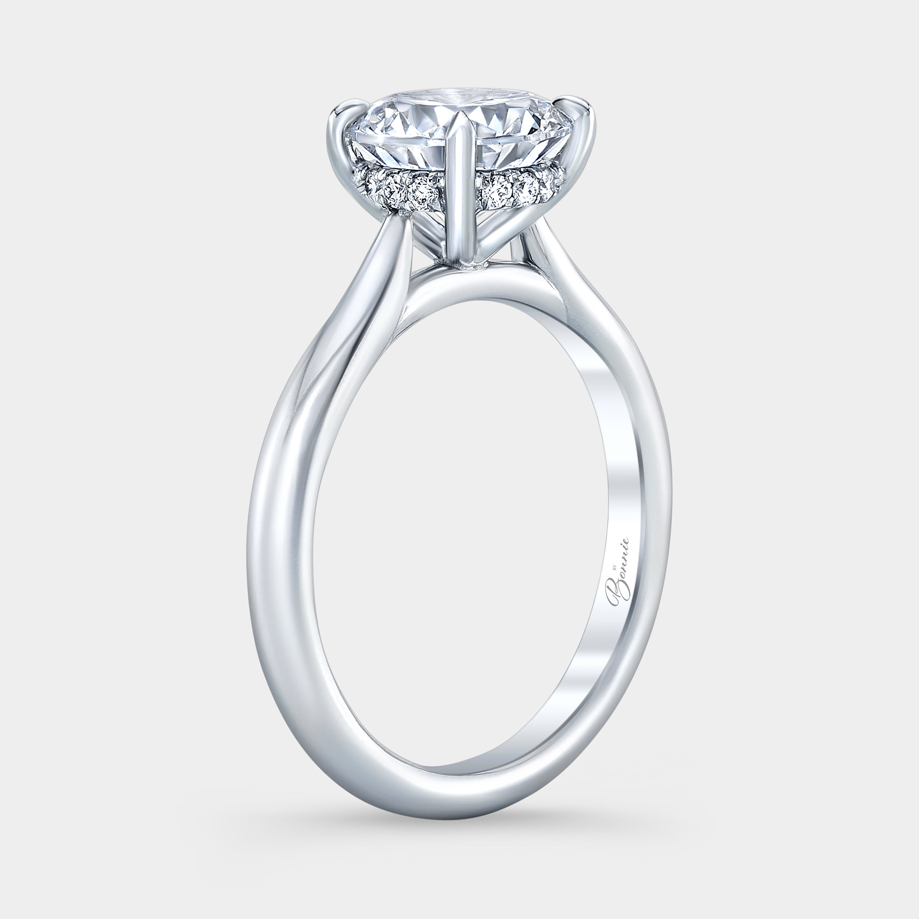 Round Diamond Hidden Halo Solitaire 4 Prong Platinum Engagement Ring ...