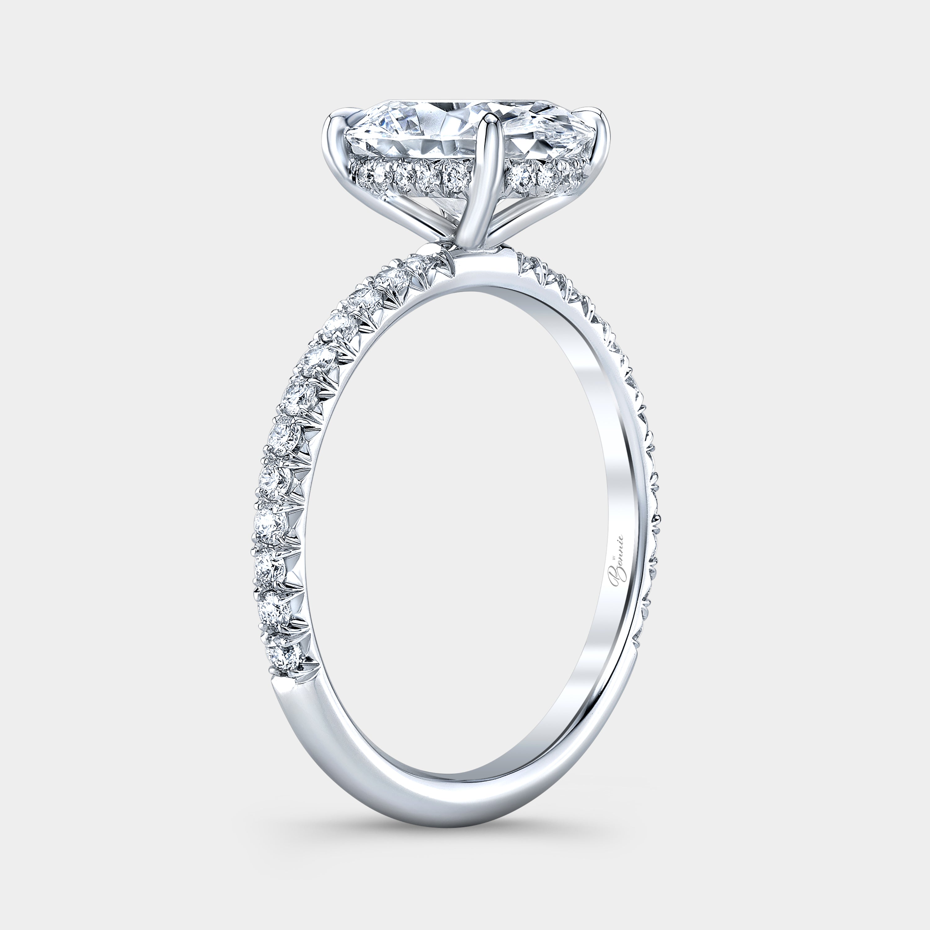 Oval Diamond Hidden Halo with French Pave Platinum Engagement Ring – By ...