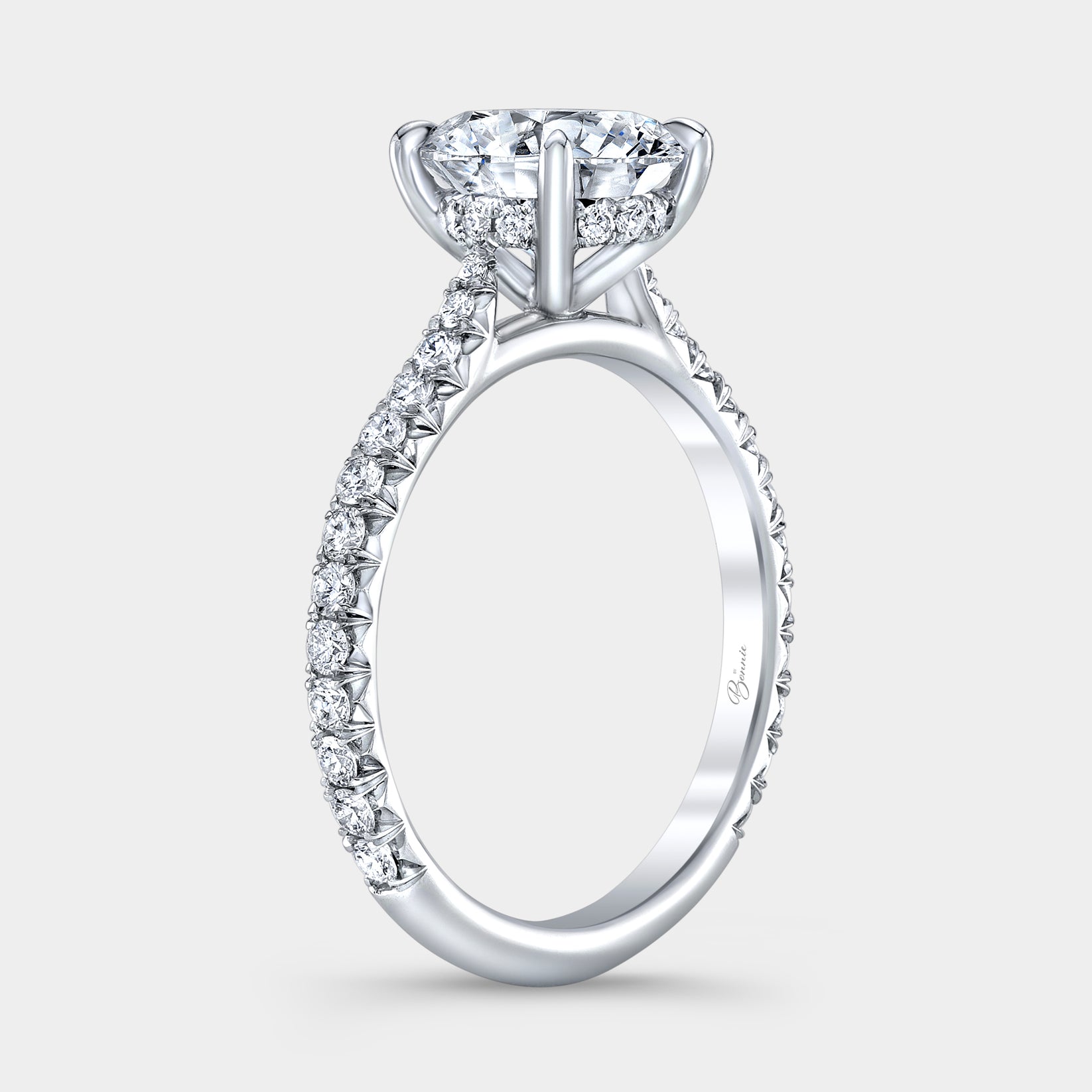 Round Diamond Hidden Halo Cathedral with French Pave White Gold Engage ...