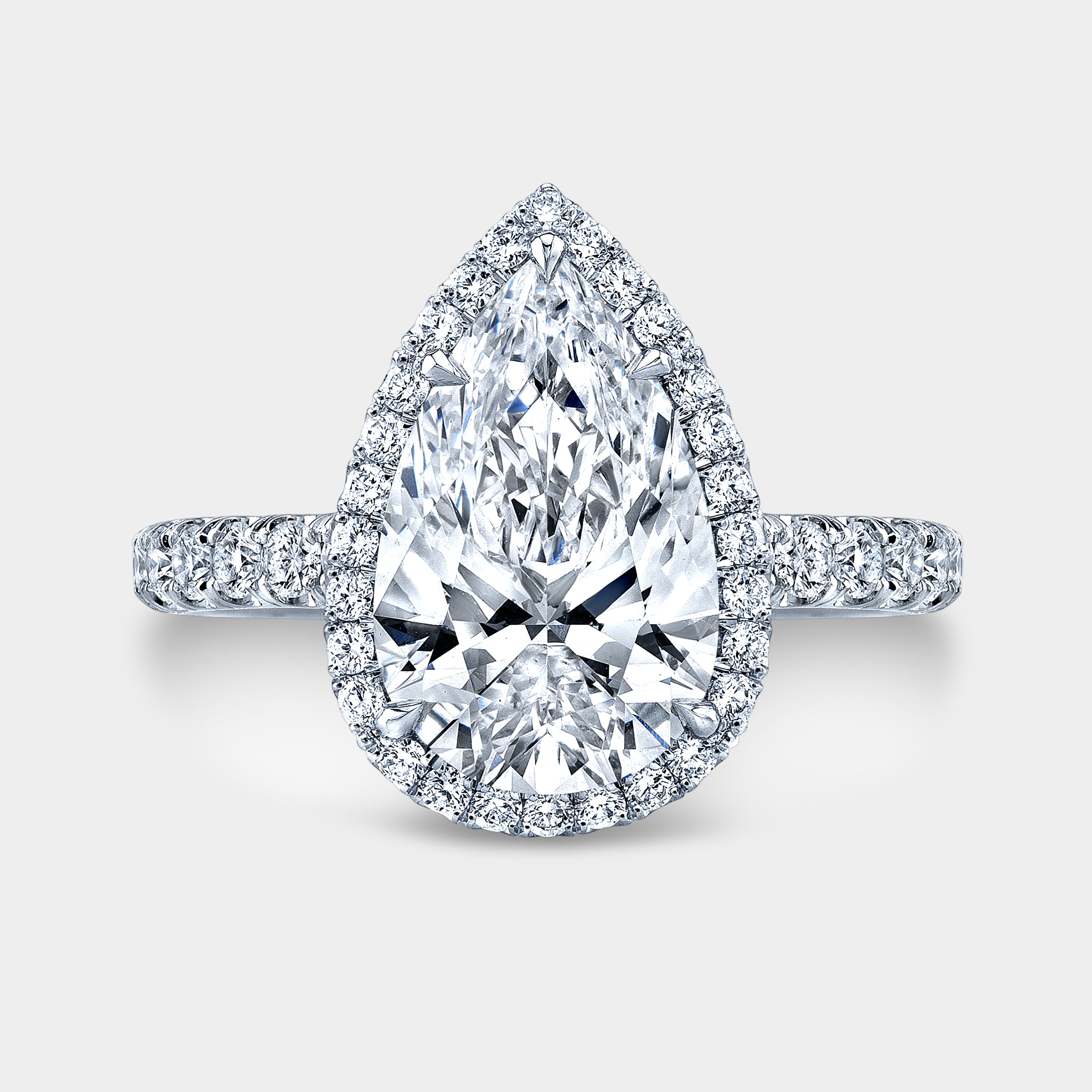 Pear Shape Halo with U Pave Platinum Engagement Ring – By Bonnie Jewelry