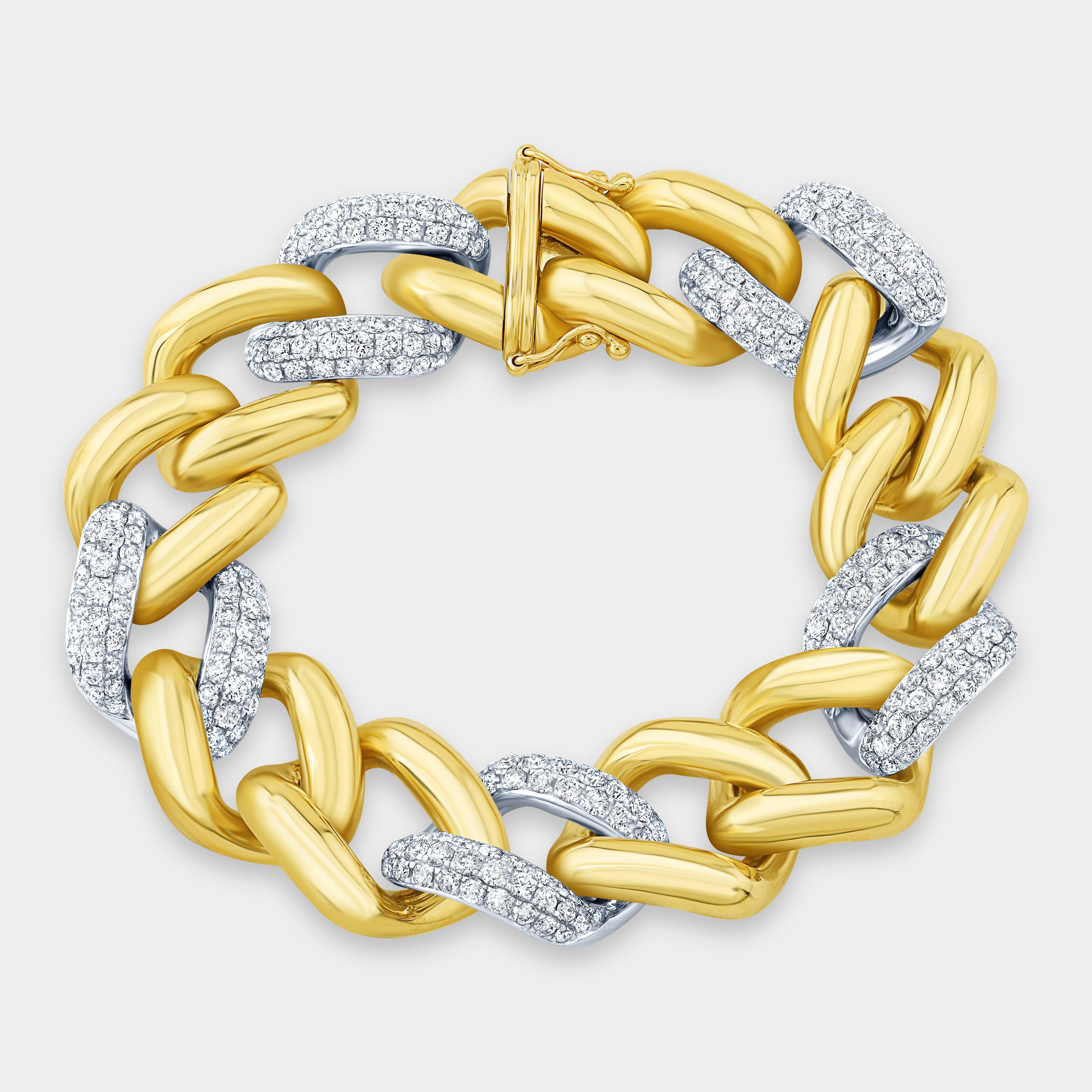 6ct Bonnie's Alternating Yellow Gold and Pave Diamond Cuban Chain Brac ...