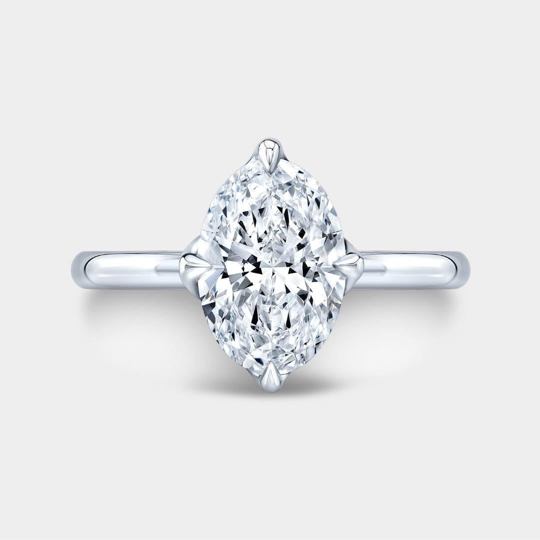 Oval Diamond Tulip Tapered Cathedral Solitaire Platinum Engagement Rin ...