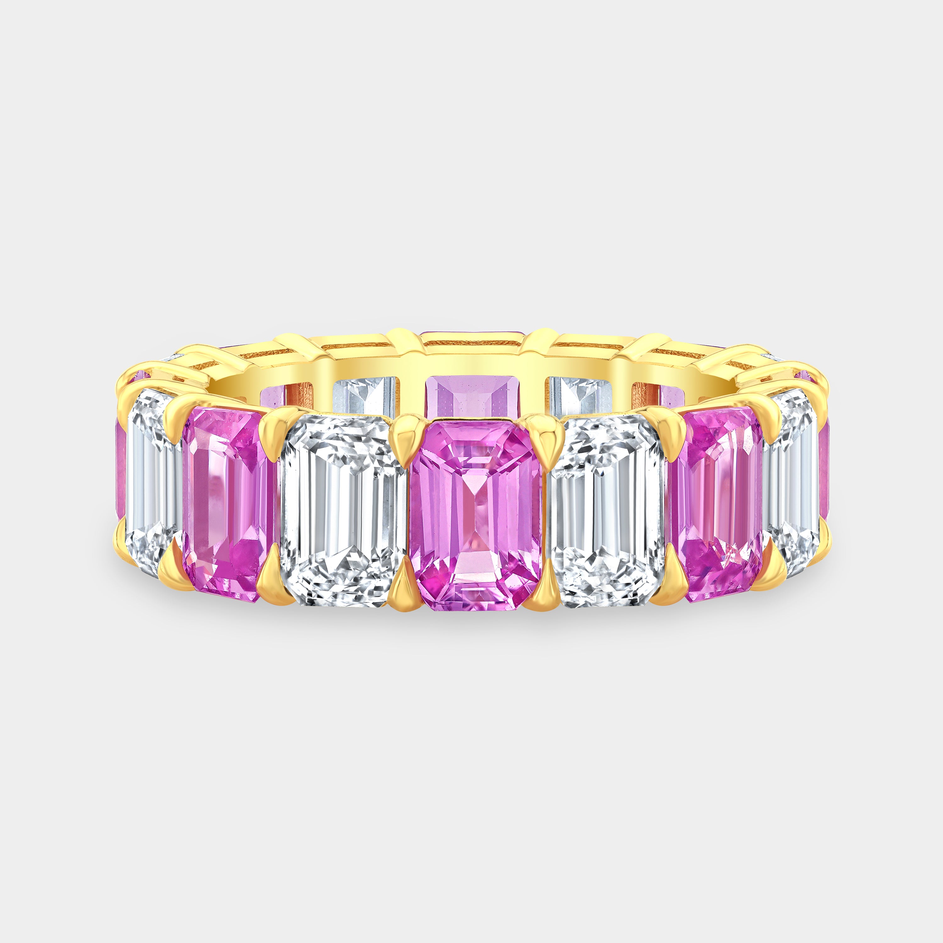 11ct Emerald Cut Pink Sapphire and Diamond 6.50mm Eternity Band – By ...