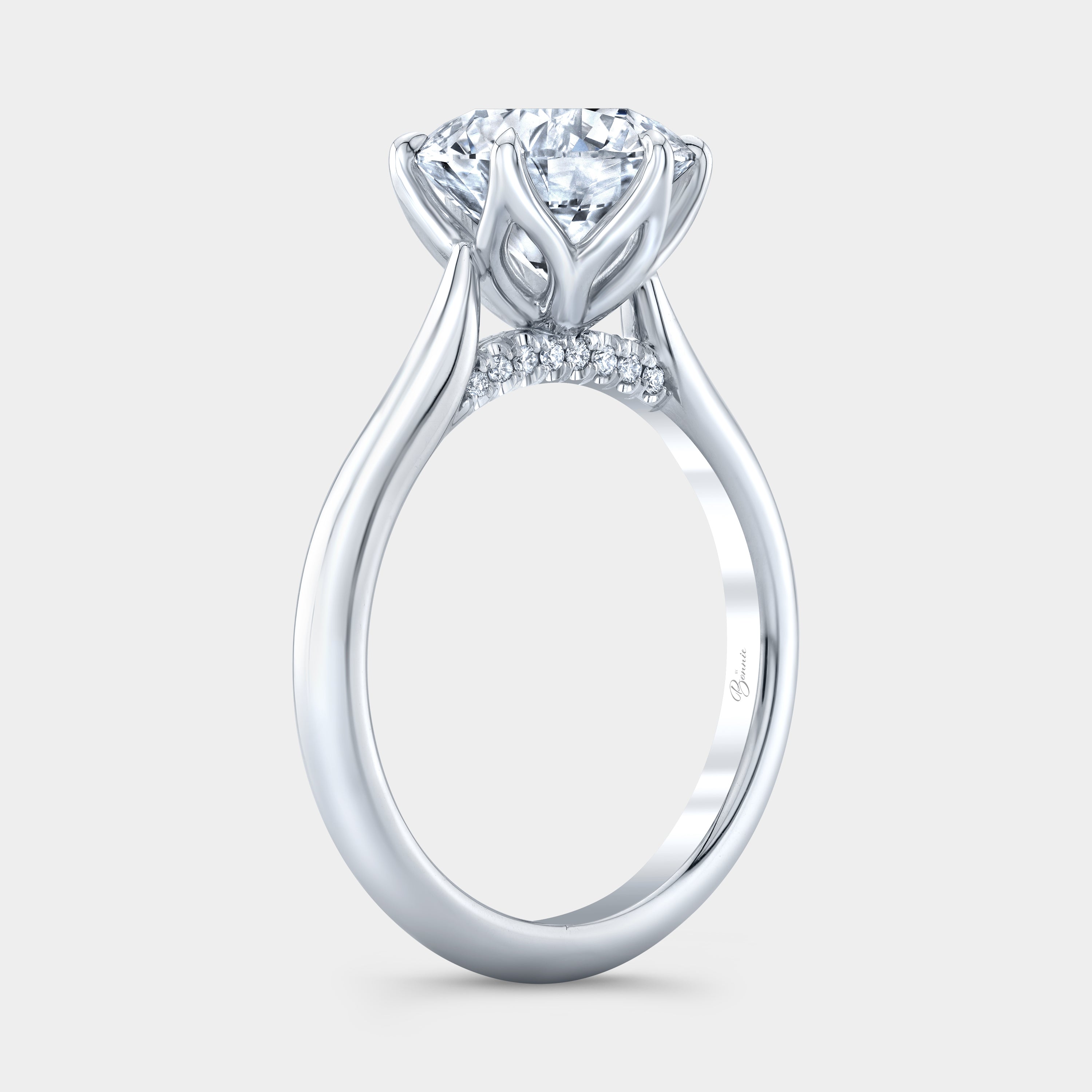 Round Diamond Tulip Diamond Bridge Solitaire Platinum Engagement Ring ...
