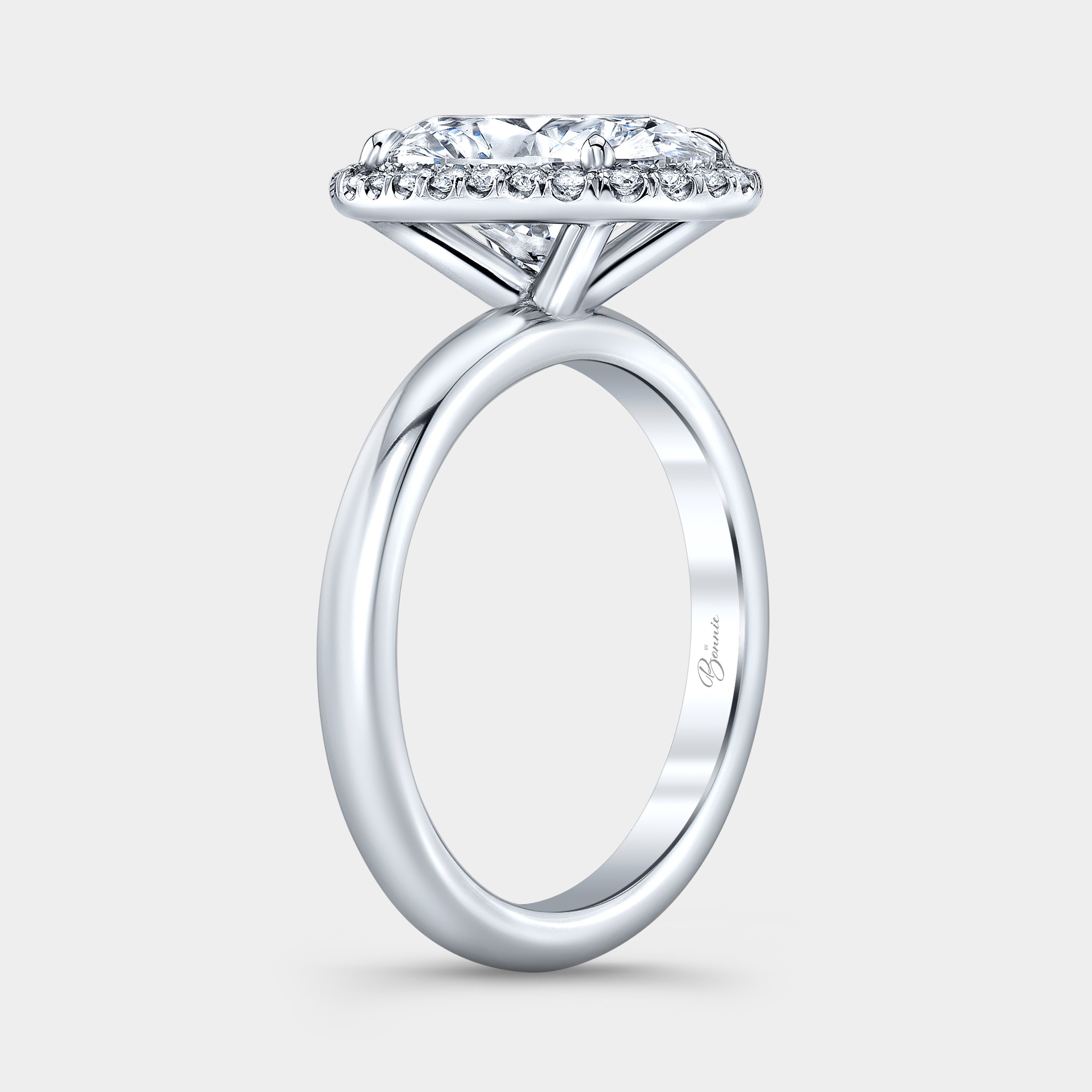 Oval Diamond Petite Halo Solitaire Platinum Engagement Ring – By Bonnie ...
