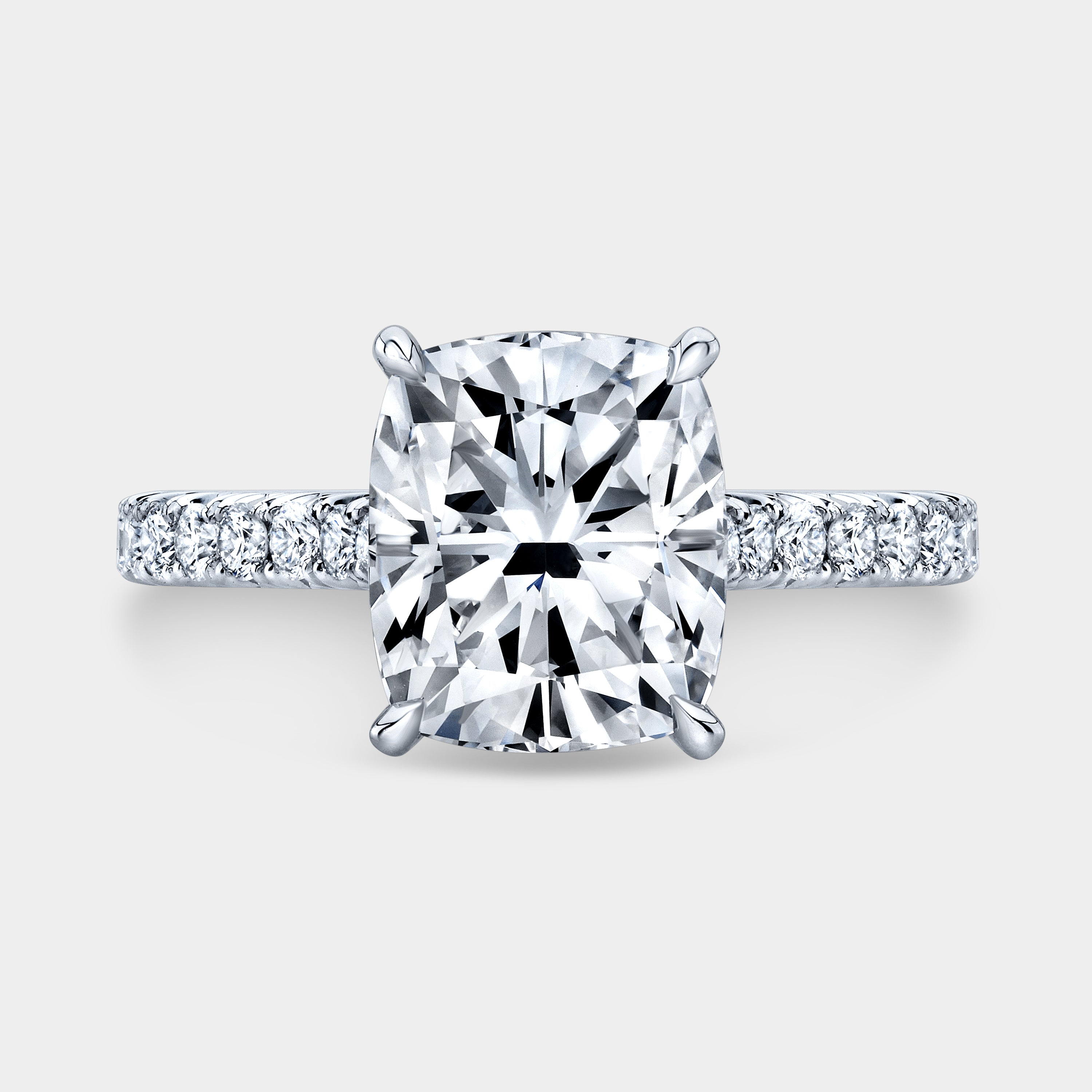 Cushion Diamond Hidden Halo Cathedral French Pave White Gold Engagemen ...