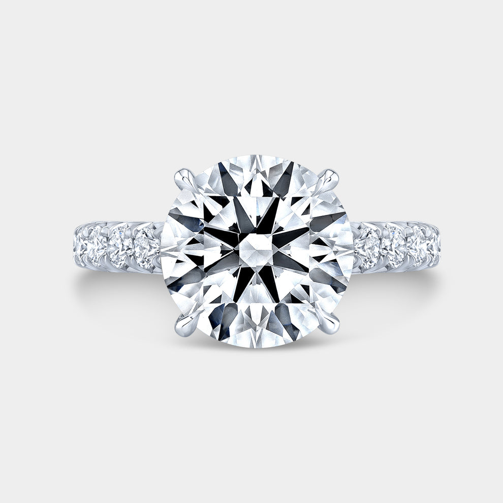 Round Diamond Hidden Halo Cathedral French Pave 4 Prong Platinum Engag ...