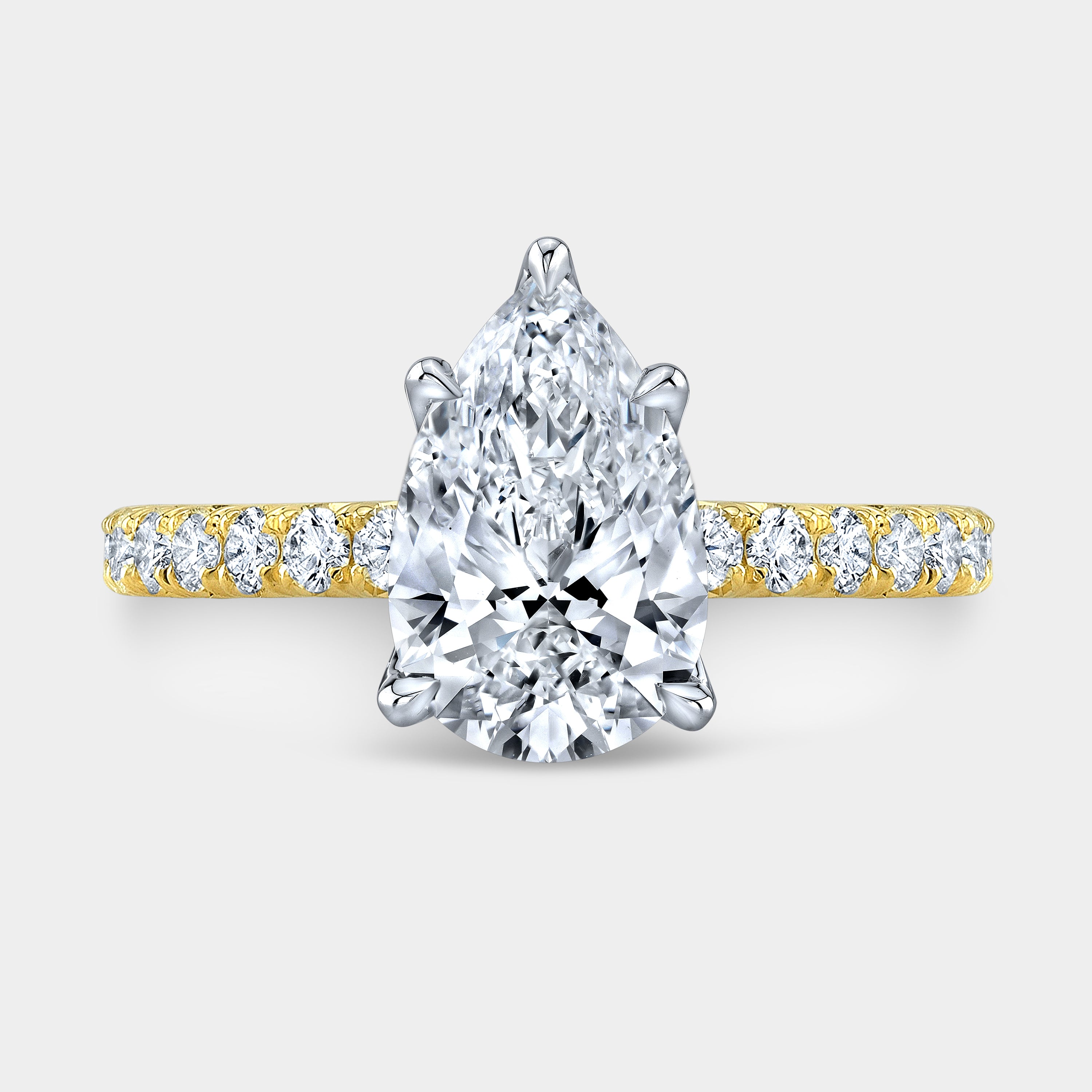 Pear Diamond Tulip French Pave Yellow Gold And Platinum Engagement Rin ...
