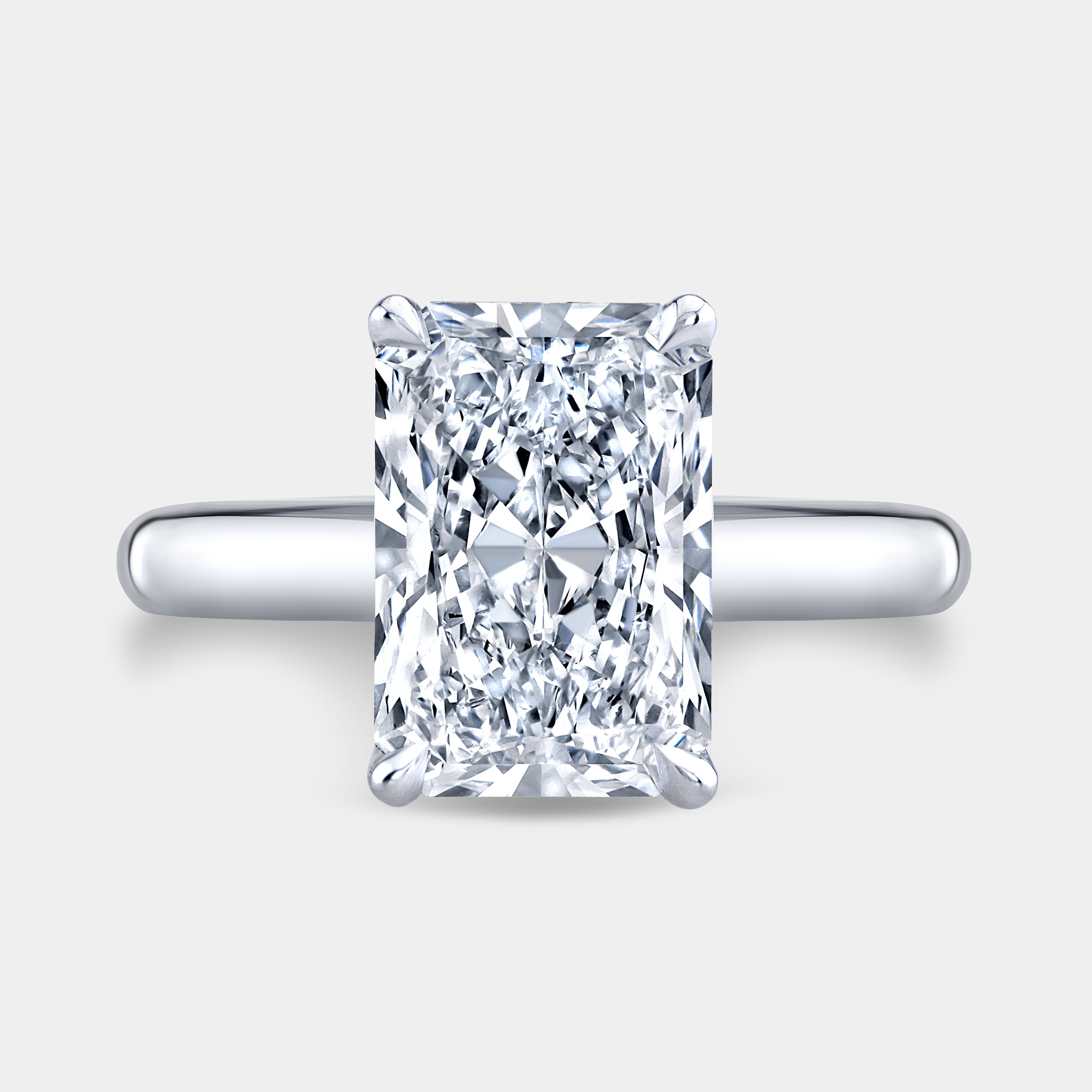 Radiant Diamond Tulip Diamond Bridge Solitaire Platinum Engagement Rin ...