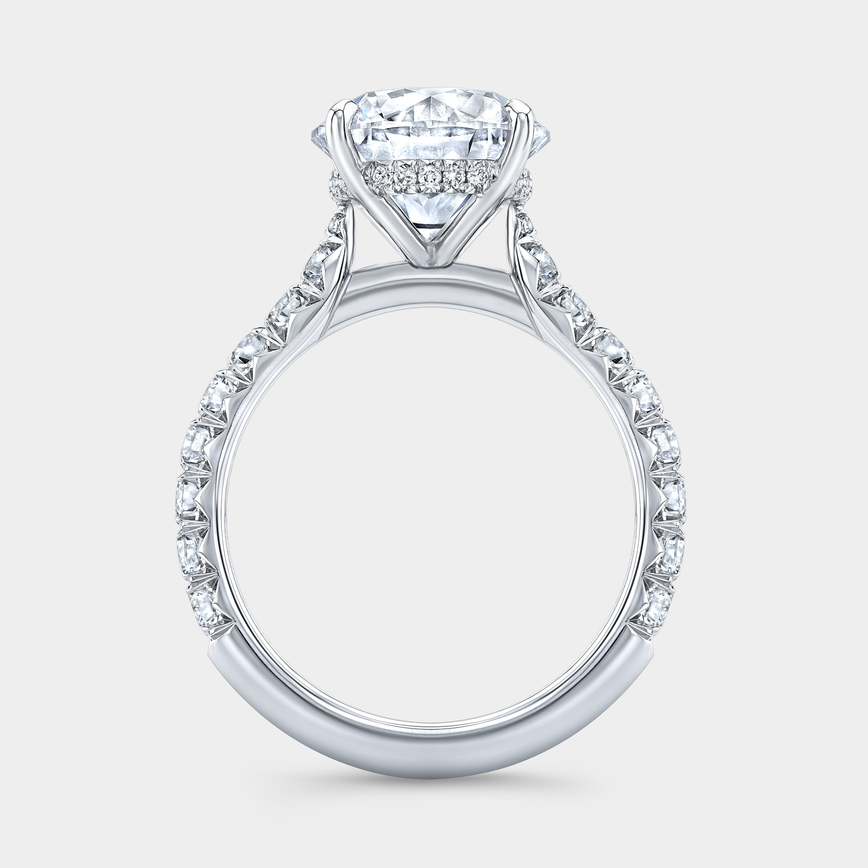 Round Diamond Hidden Halo Cathedral French Pave 4 Prong White Gold Eng ...