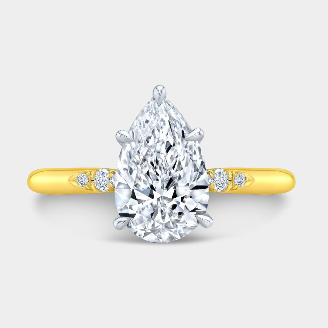 Pear Diamond 7 Stone Tapered Cathedral Yellow Gold And Platinum Engage ...