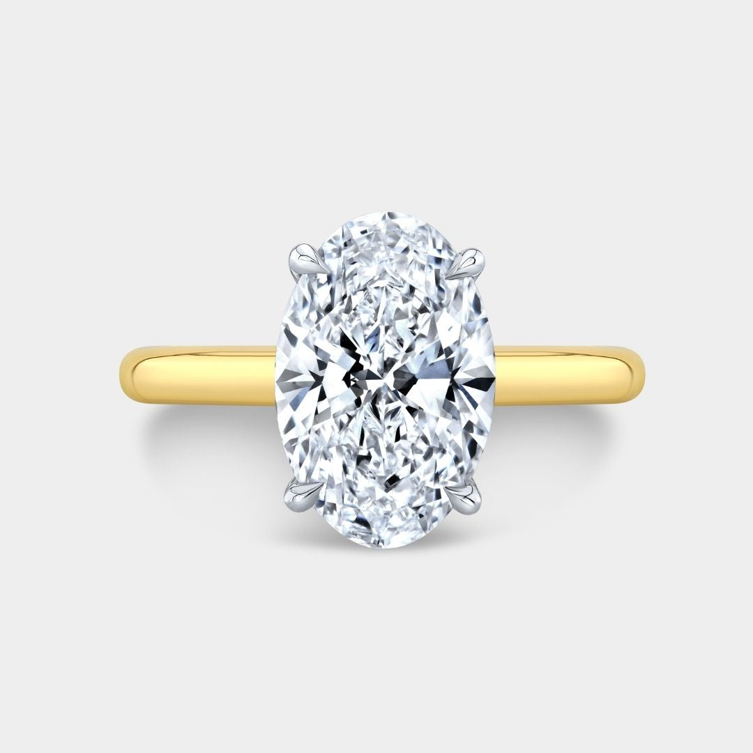 Oval Diamond Hidden Halo Solitaire with Diamond Bridge Yellow Gold And ...