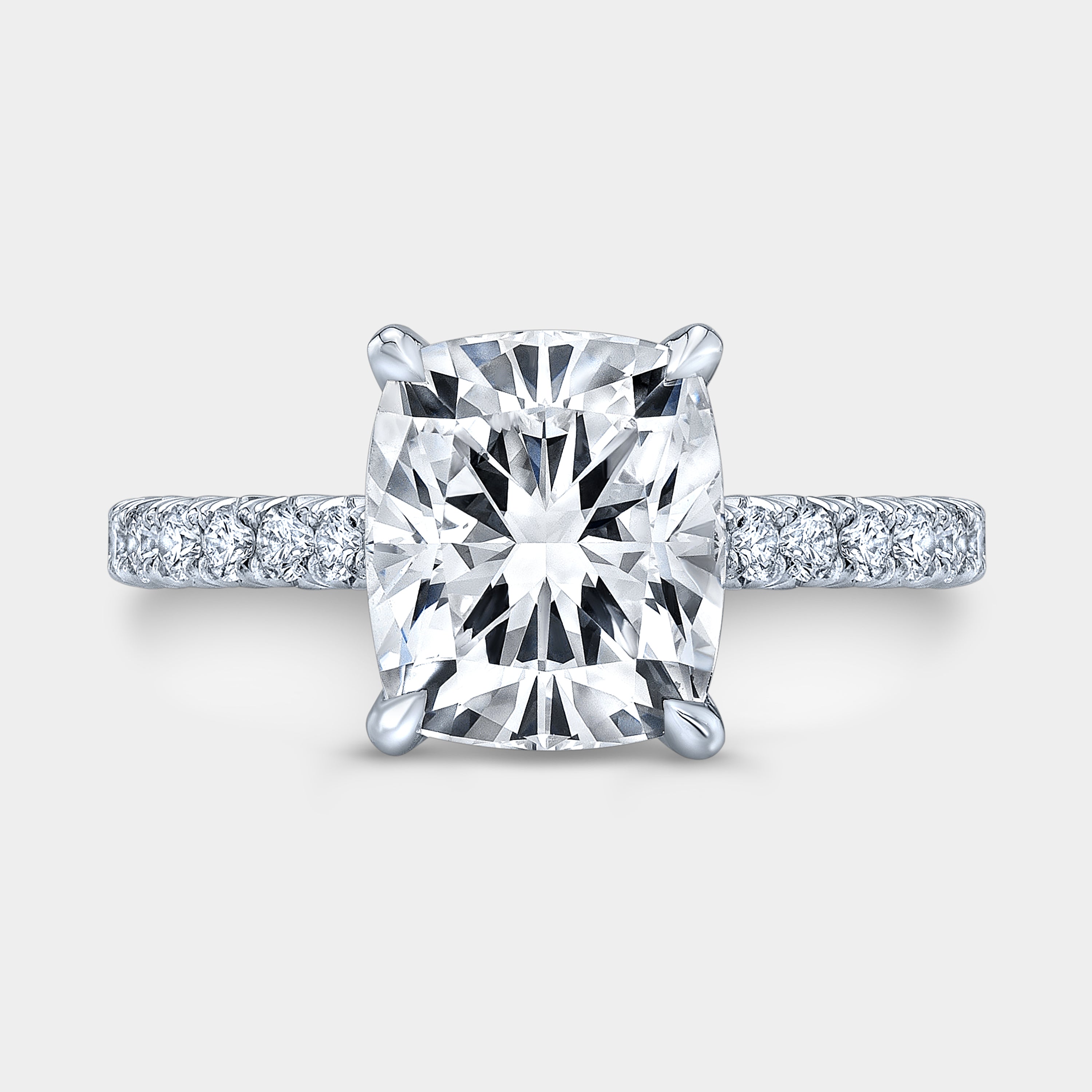 Cushion Diamond Tulip Cathedral French Pave Platinum Engagement Ring ...