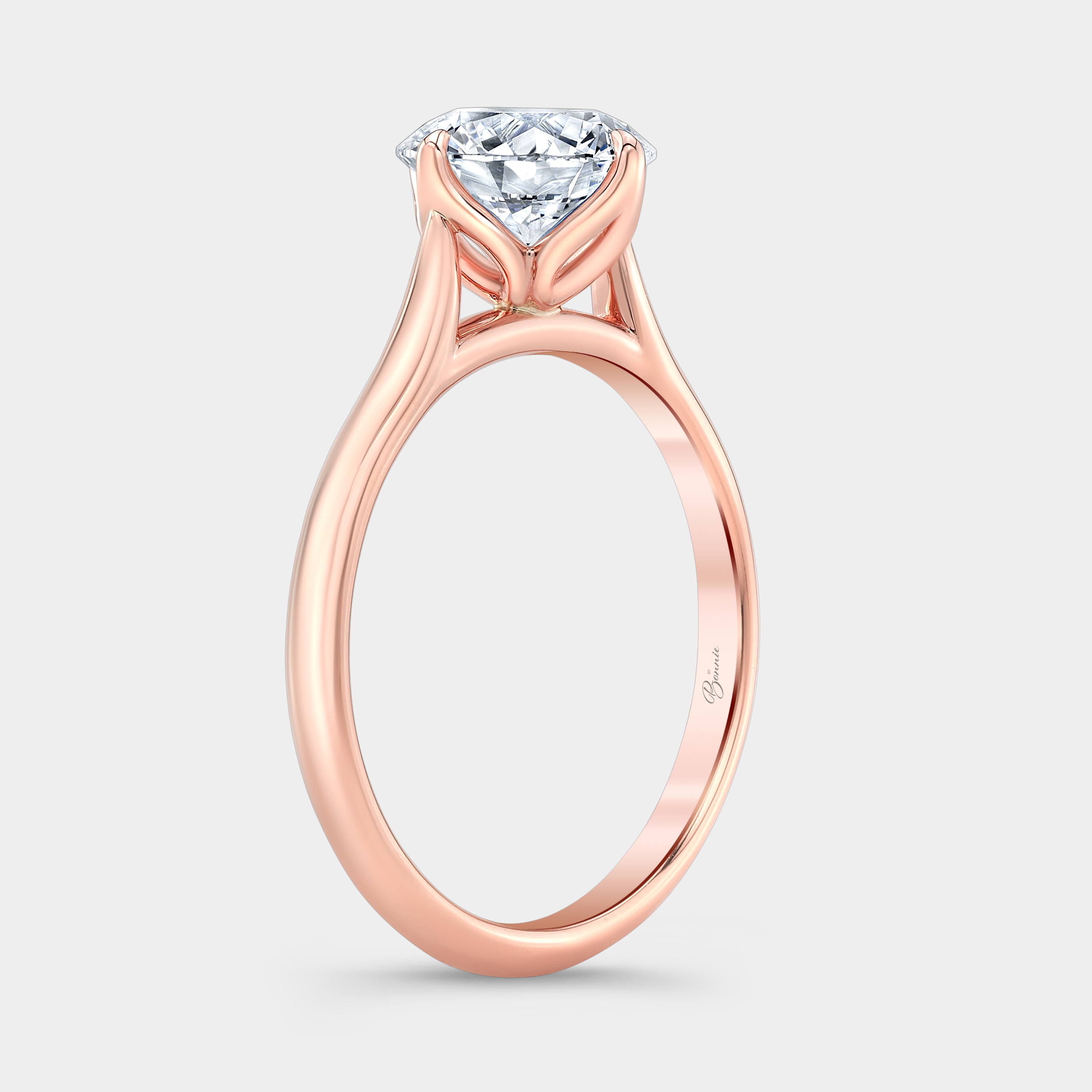Round Diamond 4 Compass Prong Tulip Knife Edge Rose Gold Engagement Ri ...