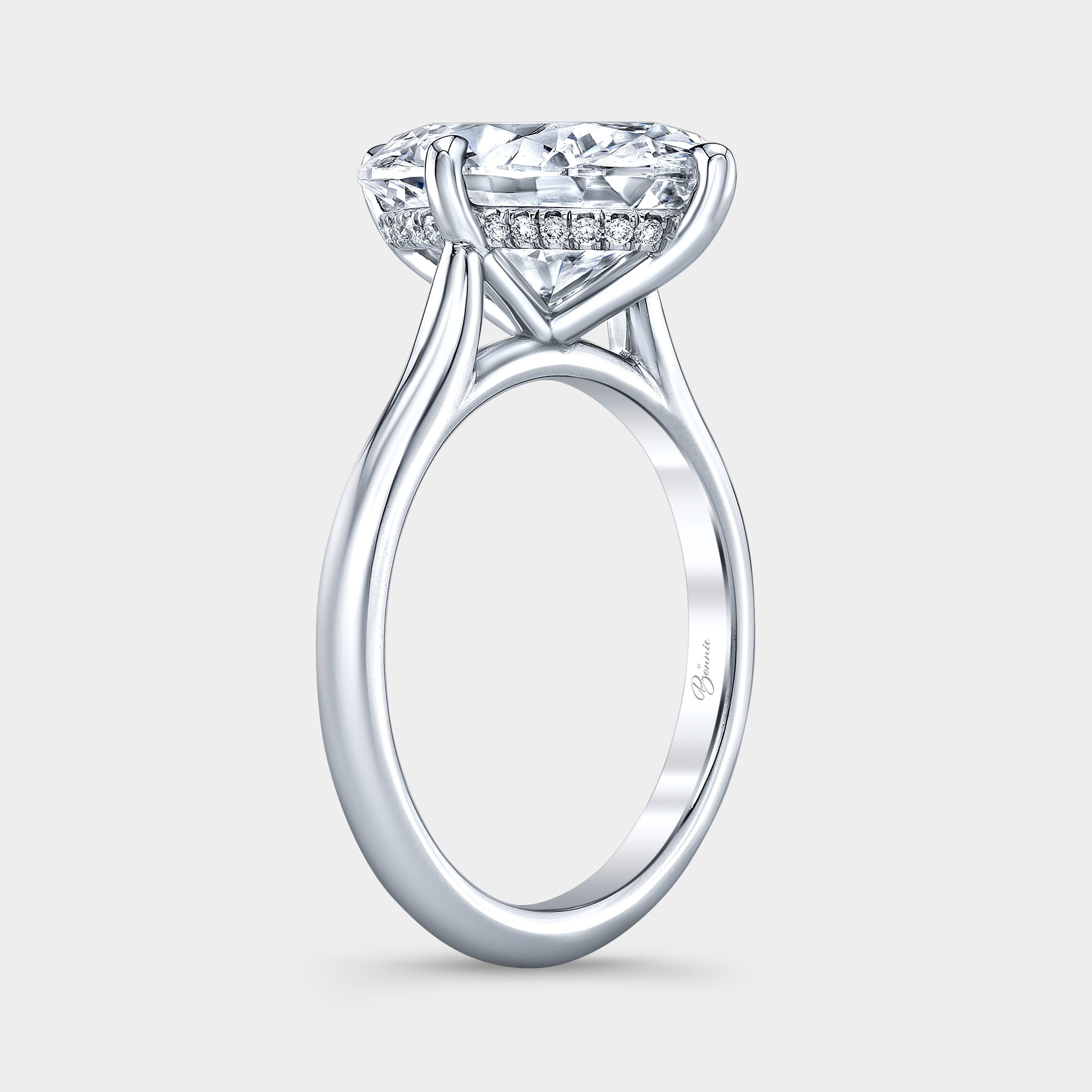 Oval Diamond North South Hidden Halo Cathedral Solitaire Platinum Enga ...