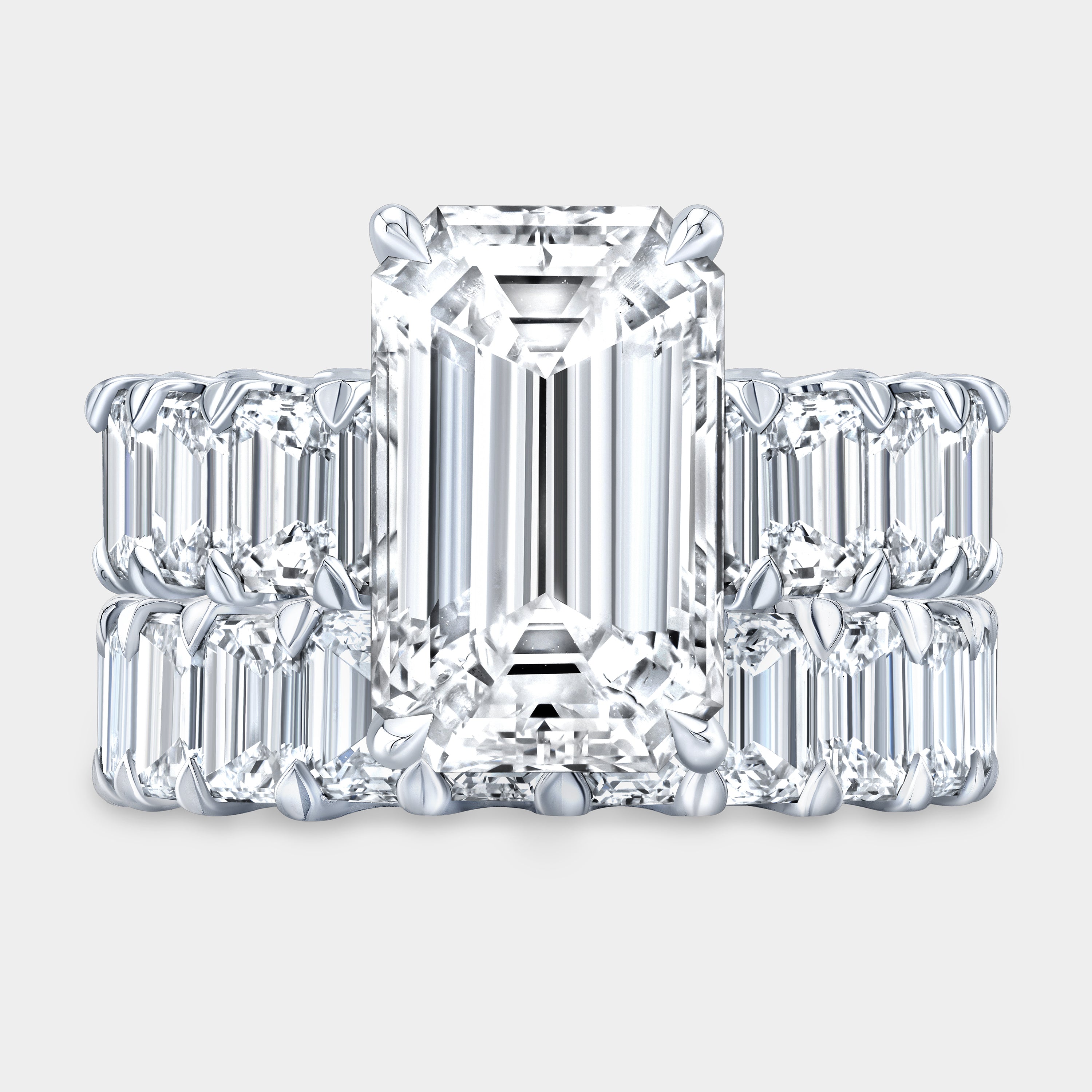 Emerald Diamond Platinum Engagement Ring with Emerald Cut Side Diamond ...